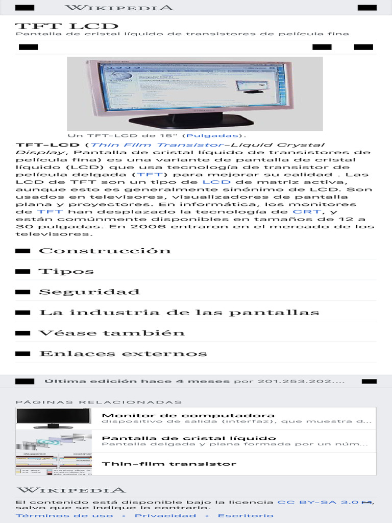 TFT LCD - Wikipedia, La Enciclopedia Libre | PDF