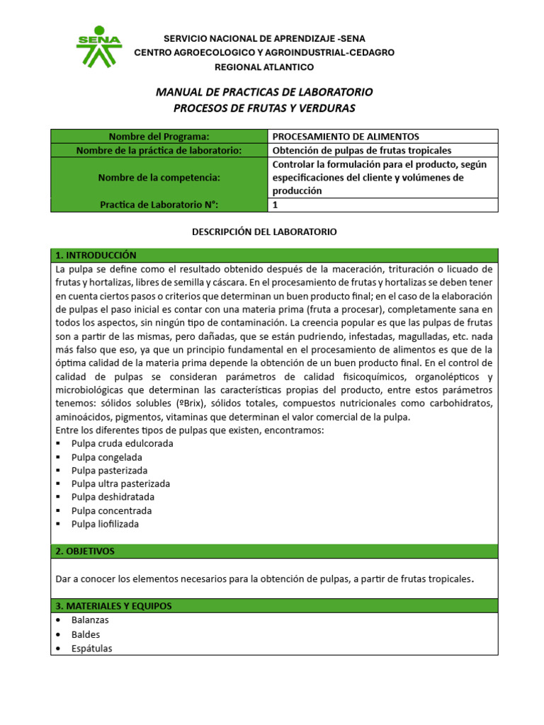 Obtención de Pulpas de Frutas Tropicales | PDF | Fruta | Concentración