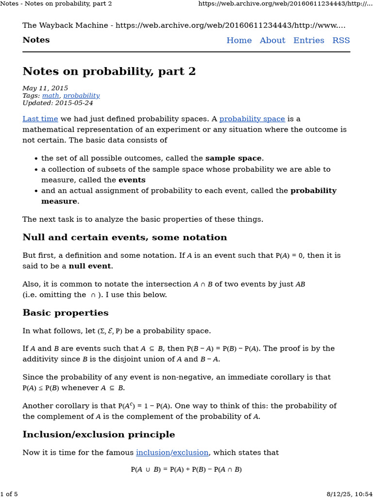 Notes - Notes On Probability, Part 2 | PDF | Probability | Continuous ...