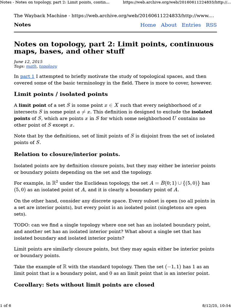 Notes - Notes On Topology, Part 2 - Limit Points, Continuous Maps ...