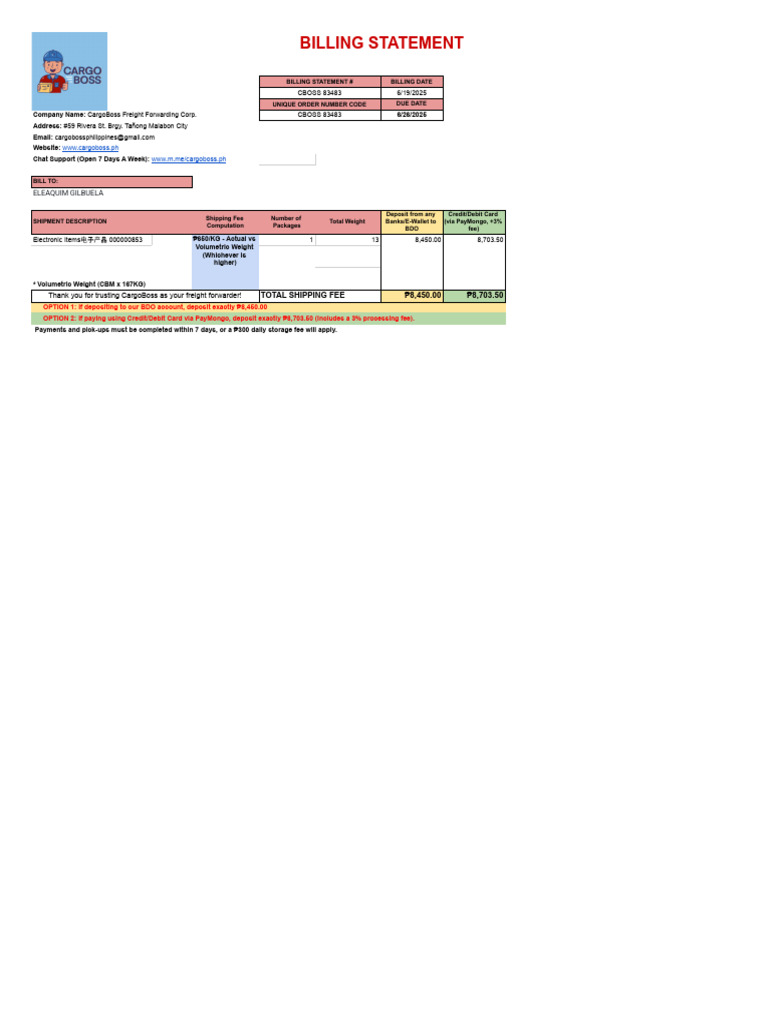 CBOSS 83483 - Updated Billing (Air Freight) | PDF