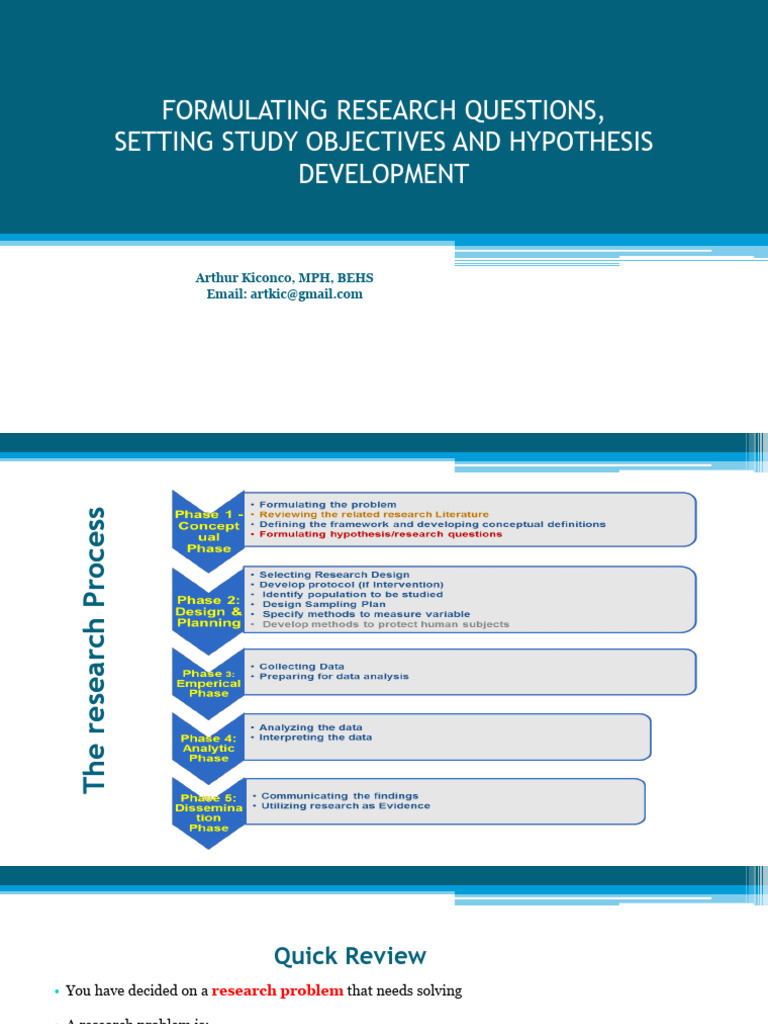 Formulating Research Questions, Setting Study Objectives and Hypothesis Developm | PDF ...