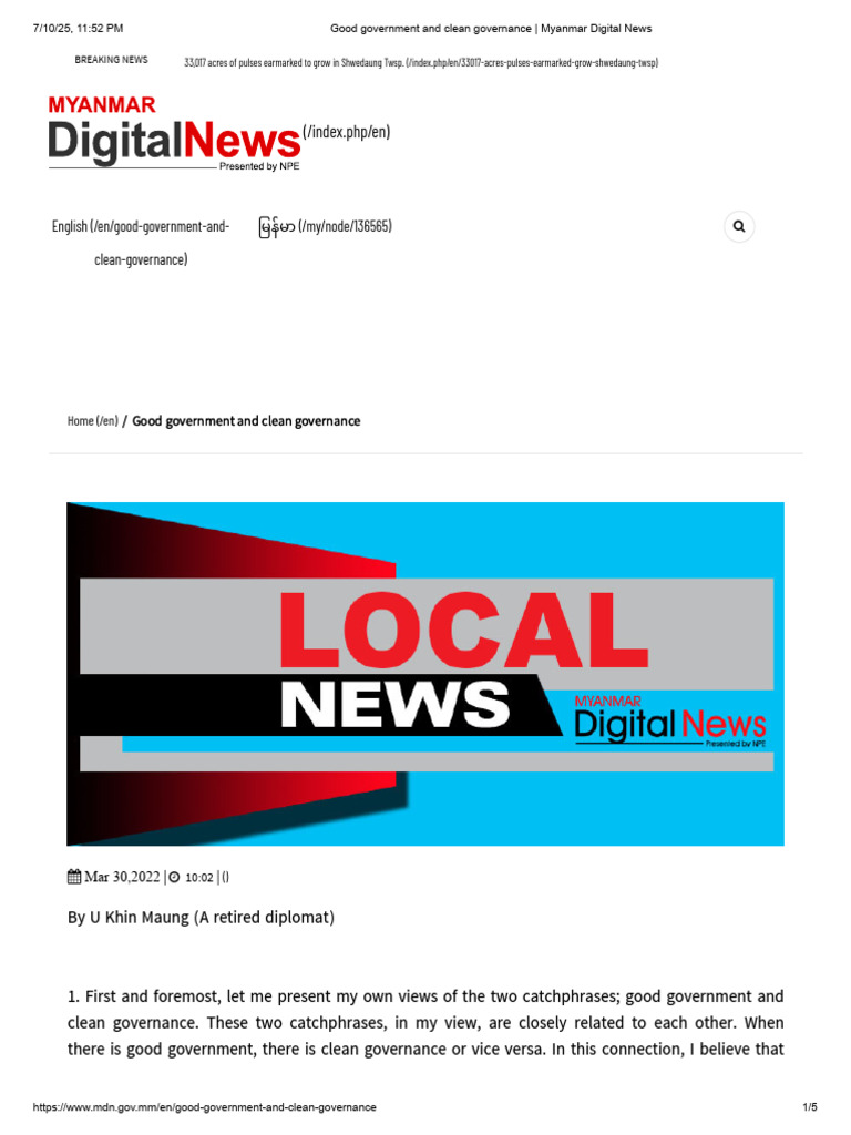 Good Government and Clean Governance - Myanmar Digital News | PDF ...