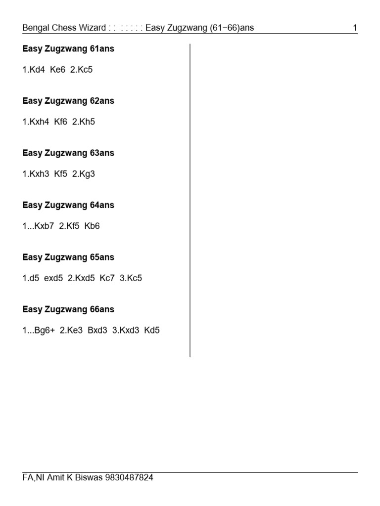 Easy Zugzwang (61-66) Ans | PDF