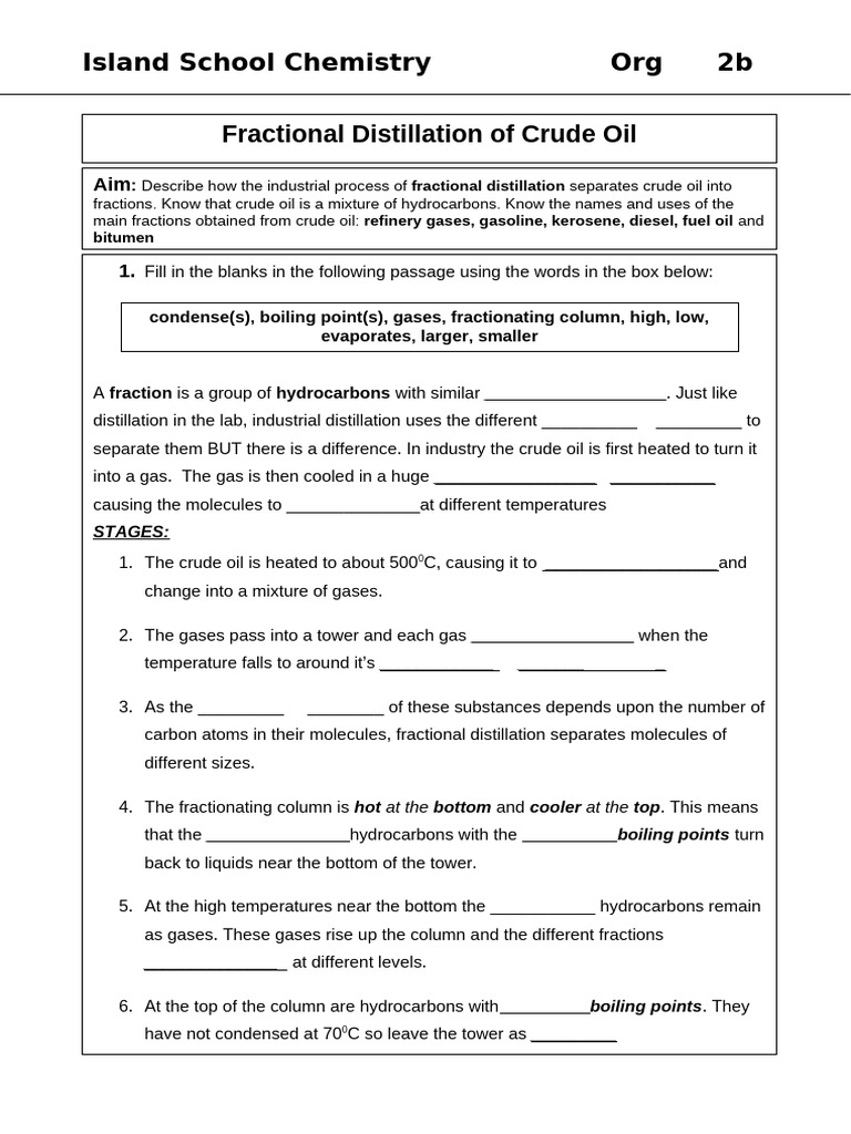 2b Fractional Distillation of Crude Oil (2017) | PDF | Distillation ...