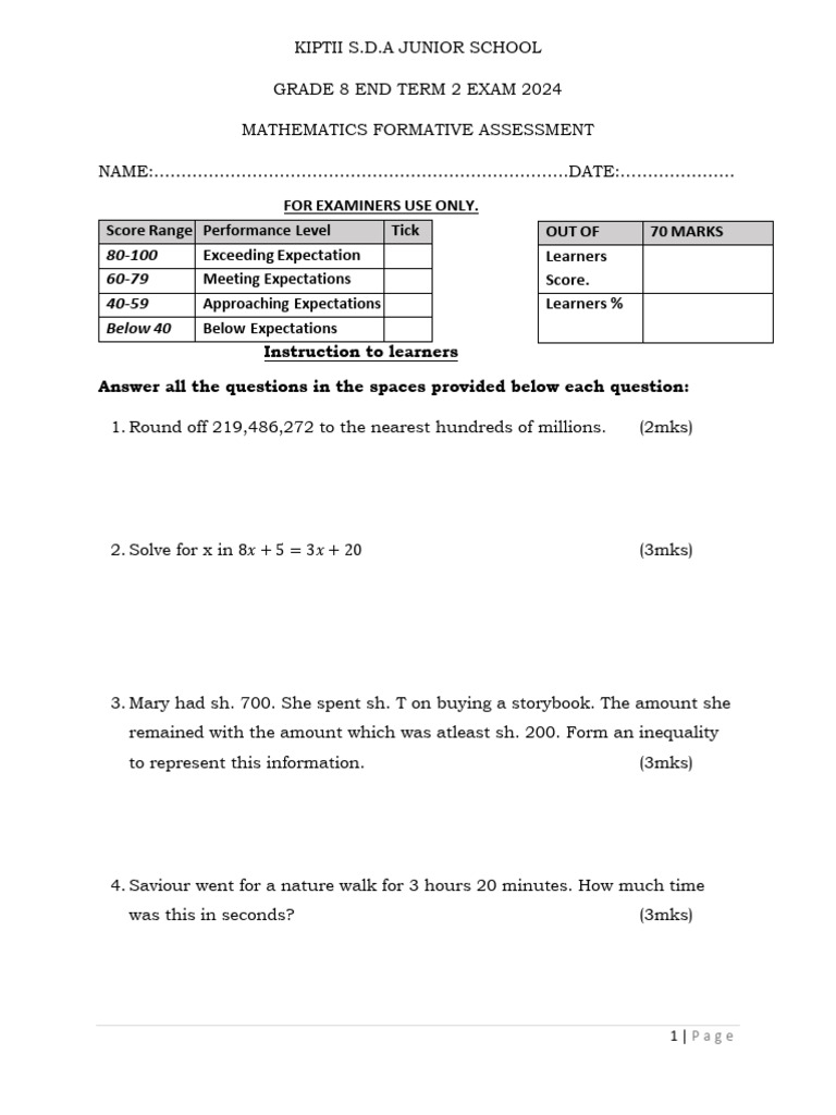 Grade 8 Term 2 Maths Exam | PDF | Area | Mathematics