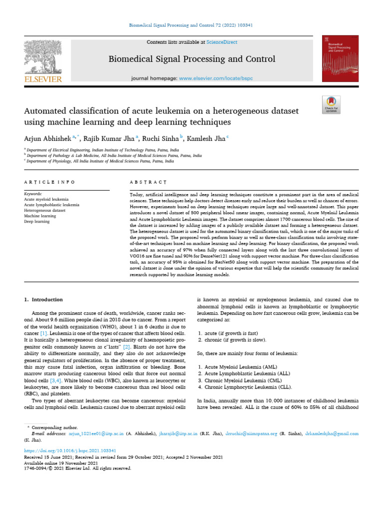 Automated Classification of Acute Leukemia on a Heterogeneous Dataset Using Machine Learning and ...