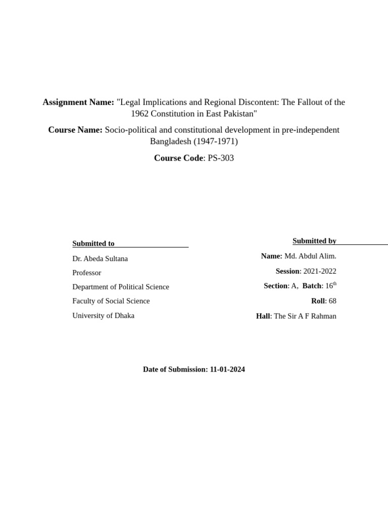 Legal Fallout of 1962 Constitution in East Pakistan | PDF | Government ...