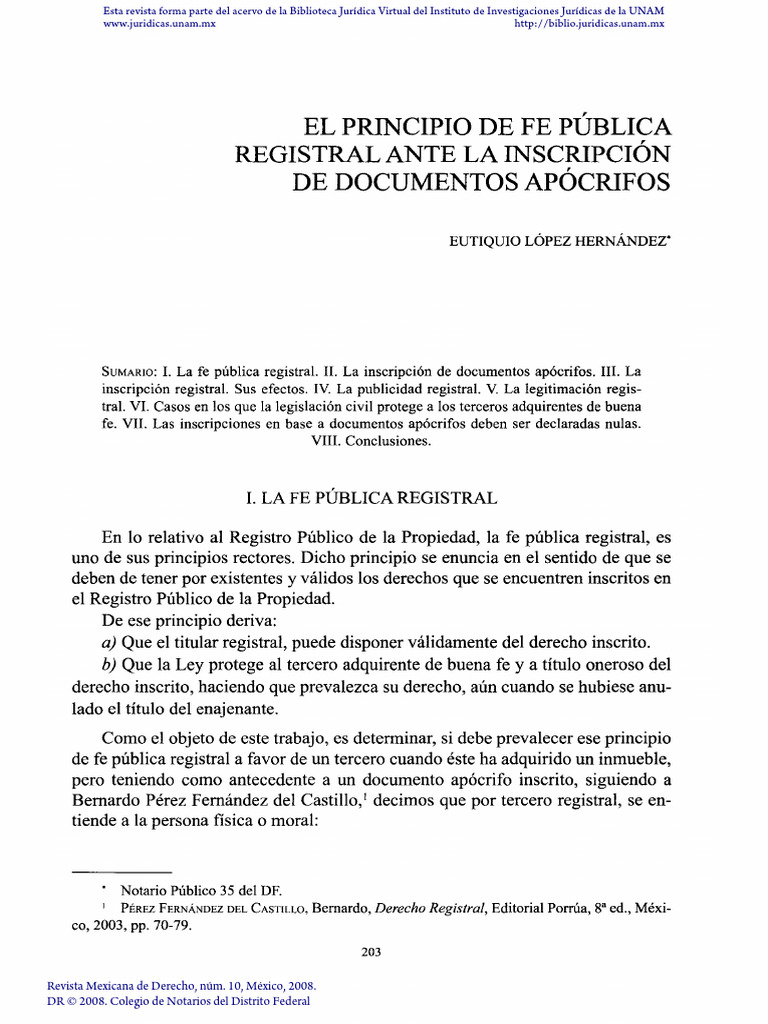 El Principio de Fe Publica Registral Ant | PDF | Propiedad | Derecho ...