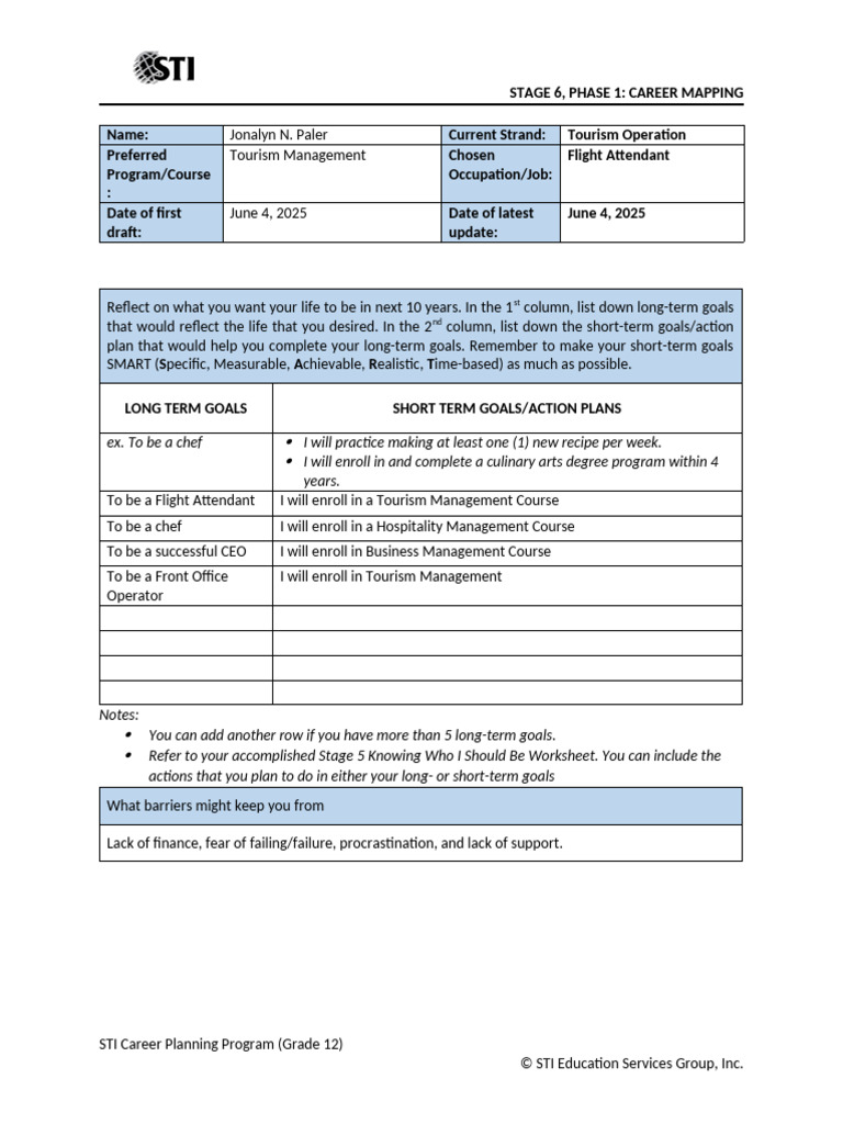 Stage 6 Phase 1 Career Mapping Worksheet2 | PDF