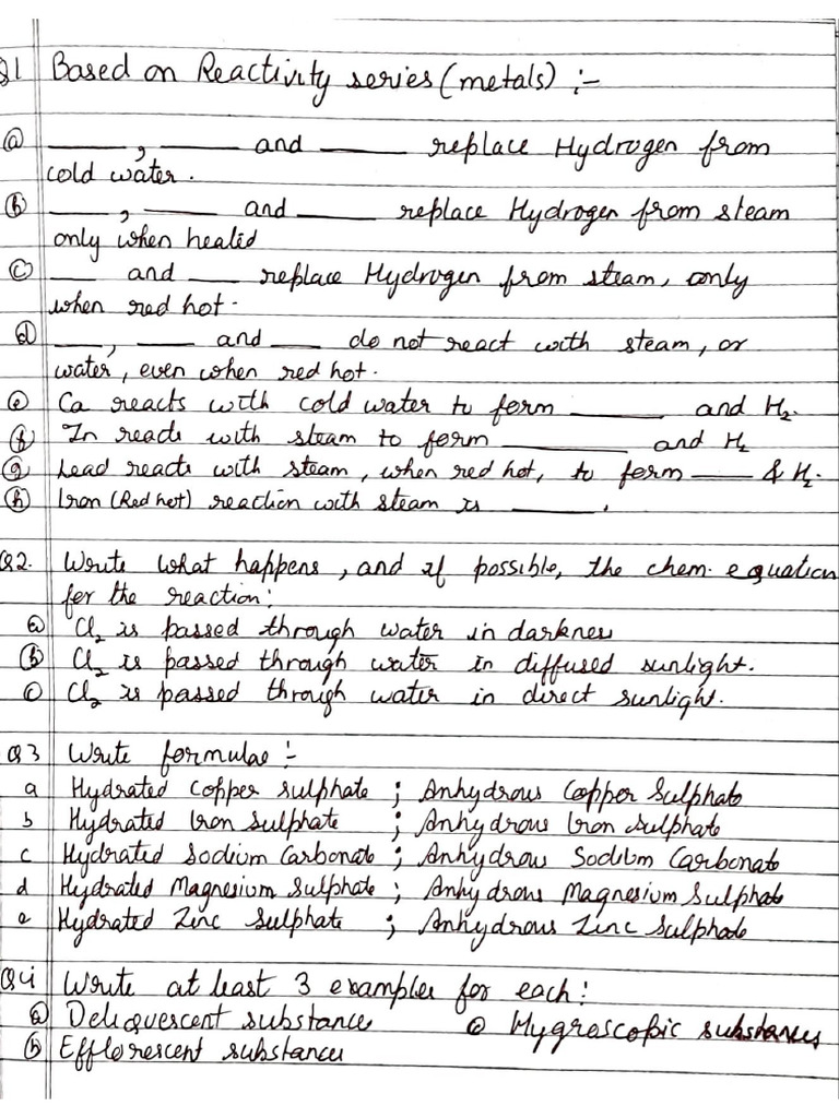 Chemistry class-IX Worksheet Icse | PDF