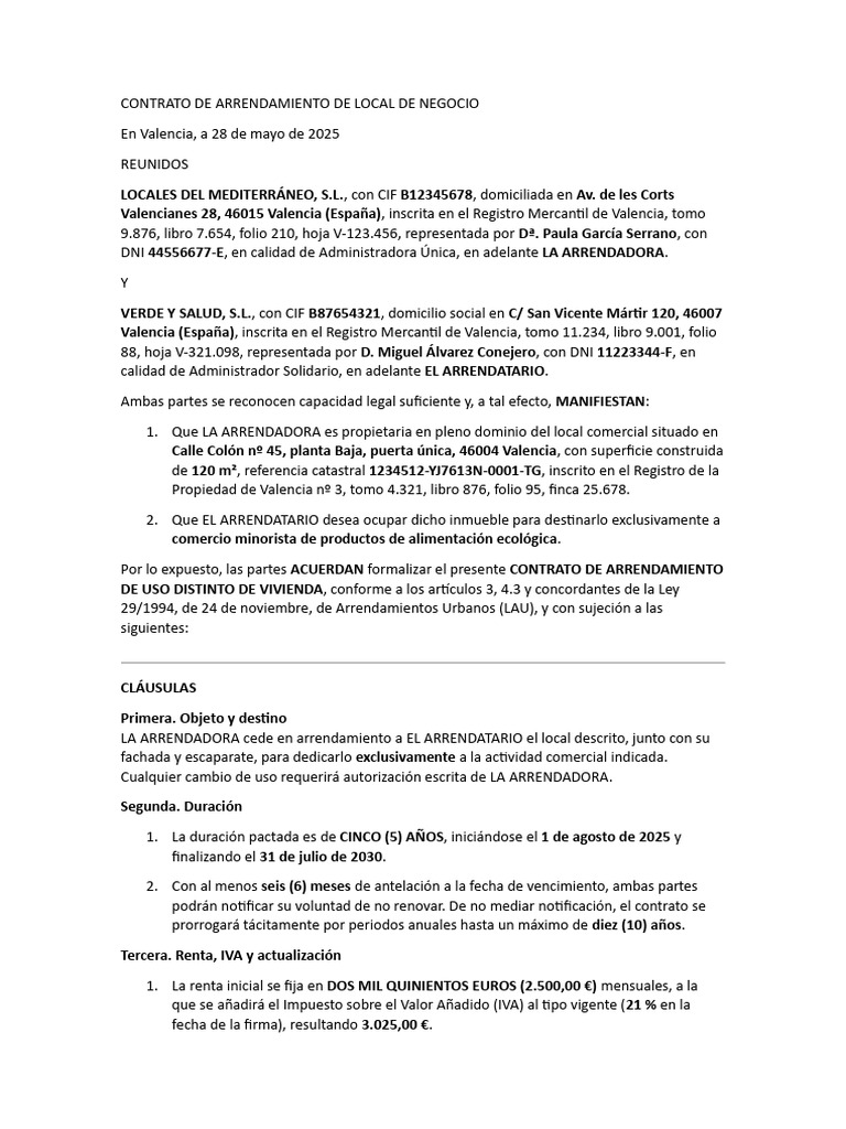 Contrato de Arrendamiento Local Comercial | PDF