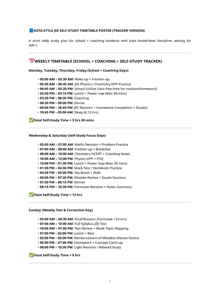 Kota Jee Study Routine | PDF