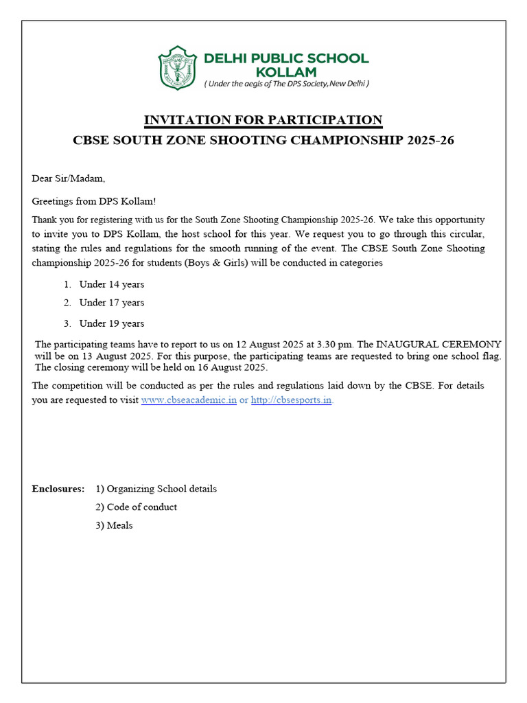 South Zone Shooting Championship 2025 | PDF | Meal