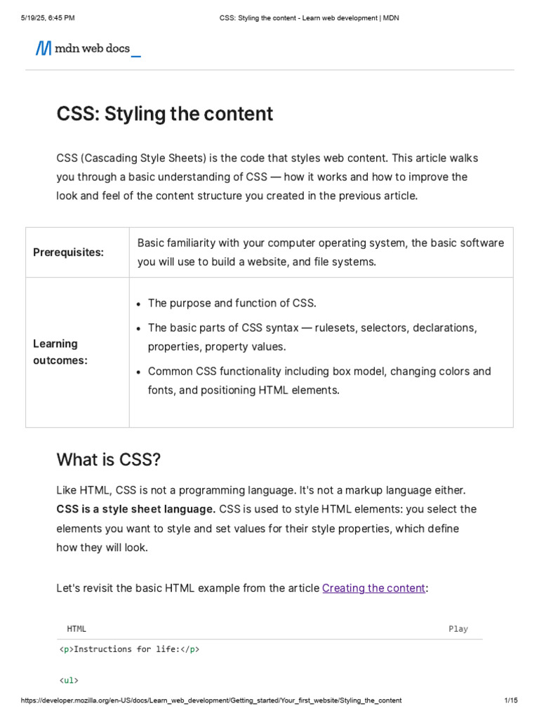 CSS - Styling The Content - Learn Web Development - MDN | PDF | Html | Html Element
