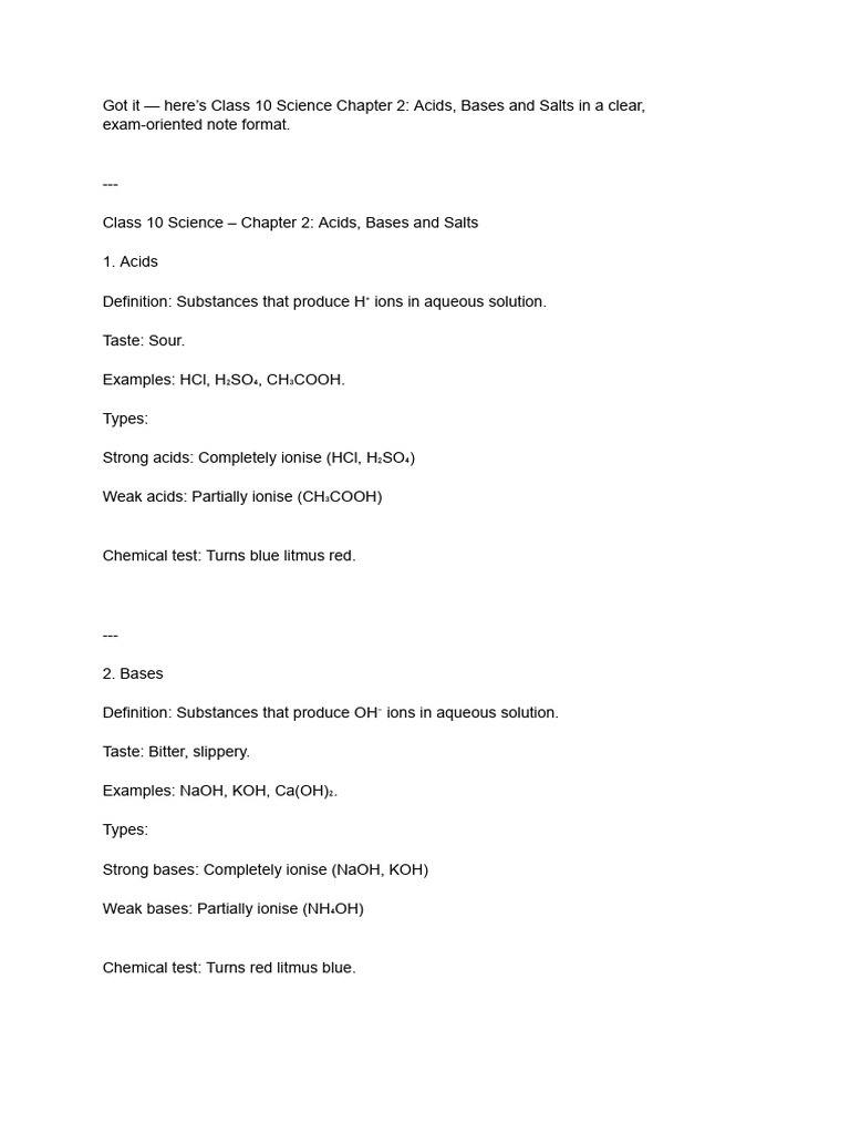 Got It — Here’s Class 10 Science Chapter 2- Acids, Bases and Salts in a Clear, Exam-Oriented ...