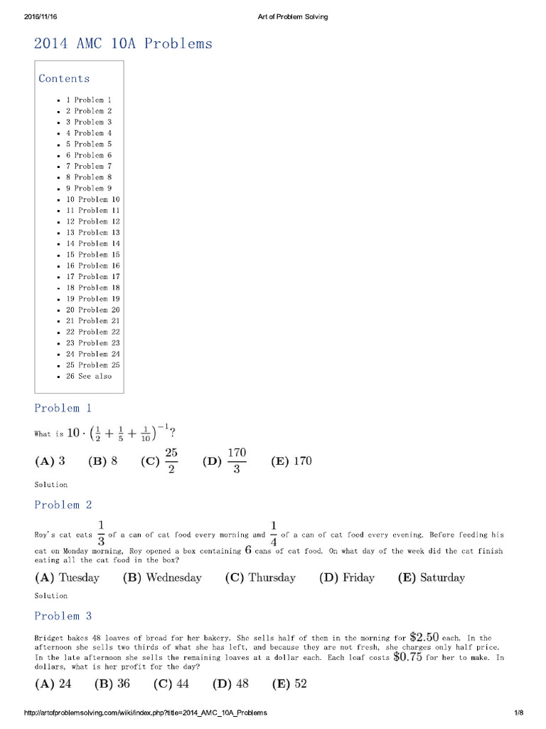2014 AMC 10A Problems | PDF