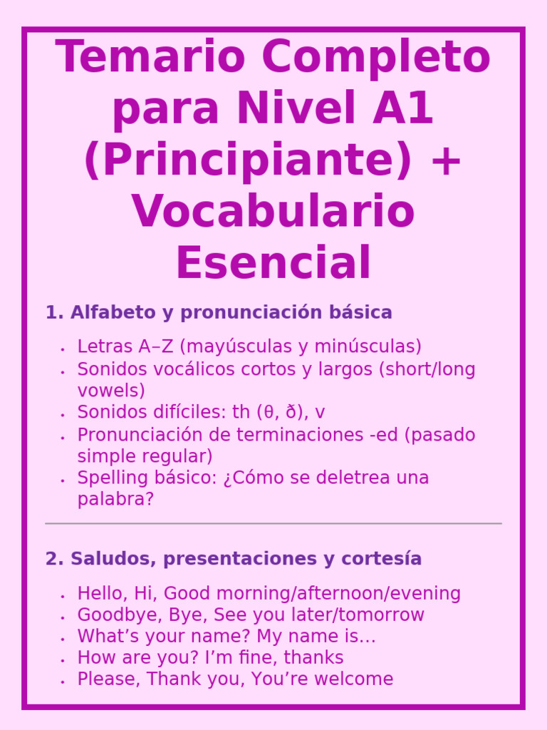 Vocabulario Esencial Inglés A1 PDF | PDF