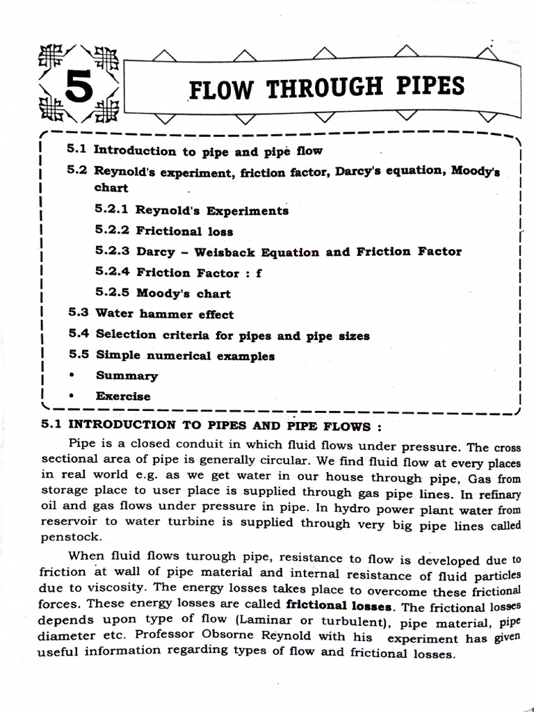 Fmhm Ch 5 Flow Through Pipes | PDF | Laminar Flow | Fluid Dynamics