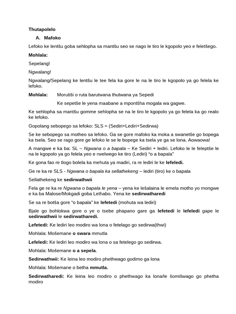 Thutapopopolelo Mafoko Leba Mediriso | PDF