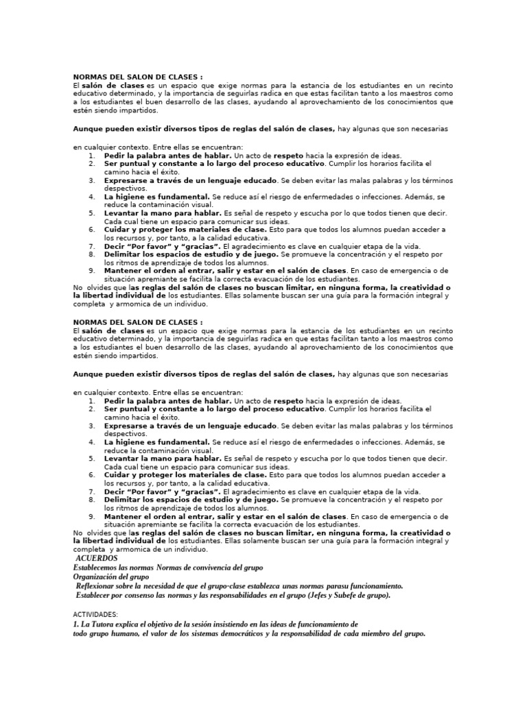 Normas Esenciales del Salón de Clases | PDF | Aprendizaje | Creatividad