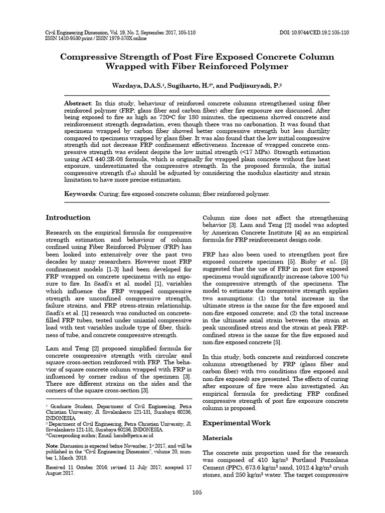 Compressive Strength of Post Fire Exposed Concrete | PDF | Fibre Reinforced Plastic | Concrete