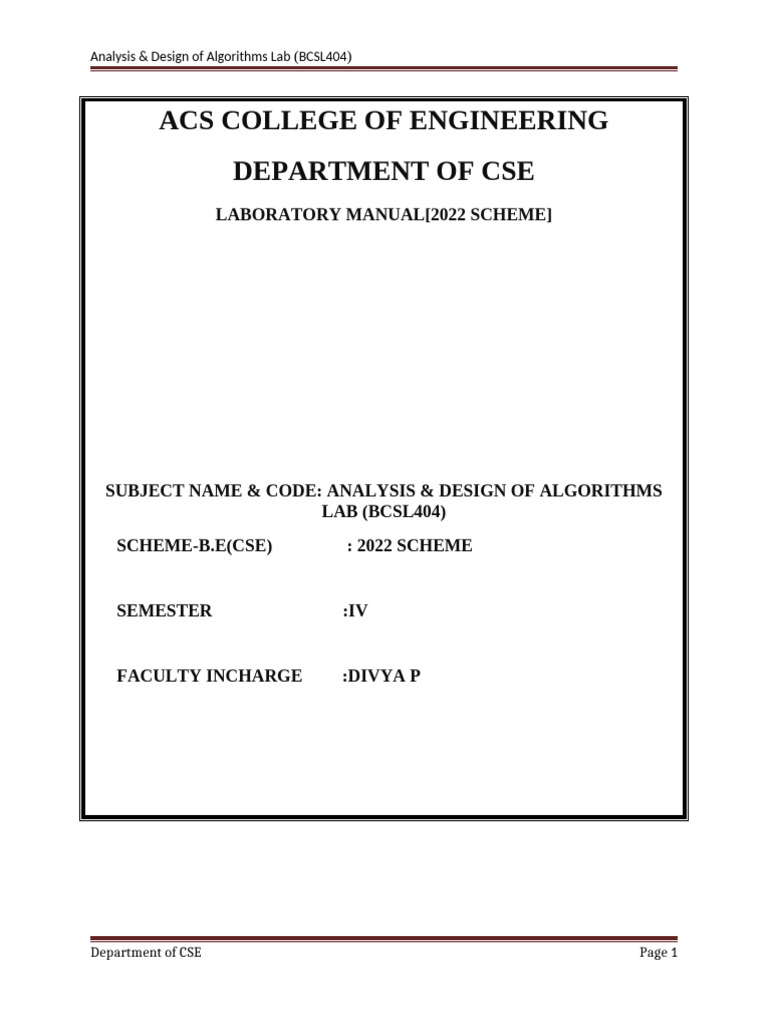 ADA Lab Manual Updated 2023-24 | PDF | Time Complexity | Mathematical ...