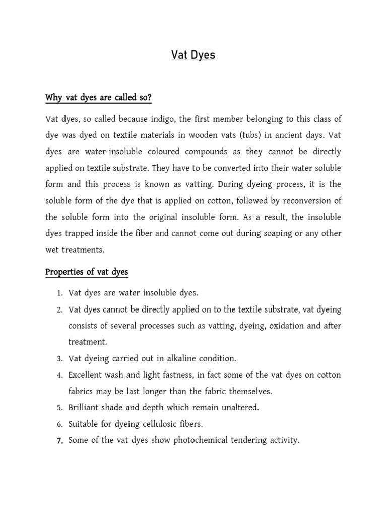 Vat Dyes | PDF | Dye | Dyeing