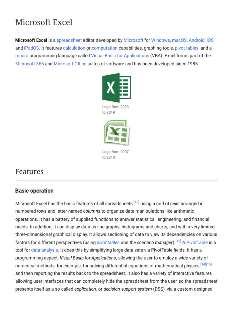 Microsoft Excel - Wikipedia | PDF | Microsoft Excel | Visual Basic For ...