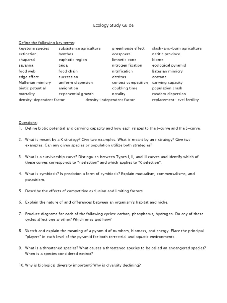 Ecology Study Guide | PDF | Ecology | Food Web