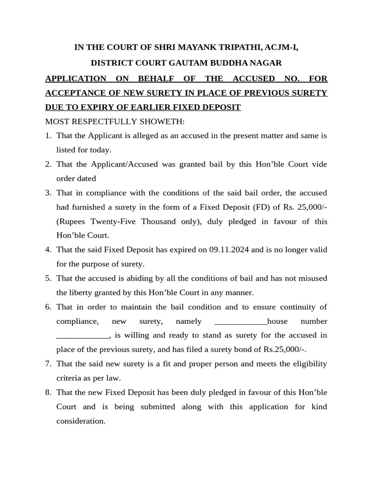 New Surety Application for Bail | PDF