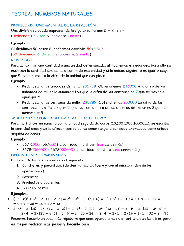 Teoría de Números Naturales y Operaciones | PDF