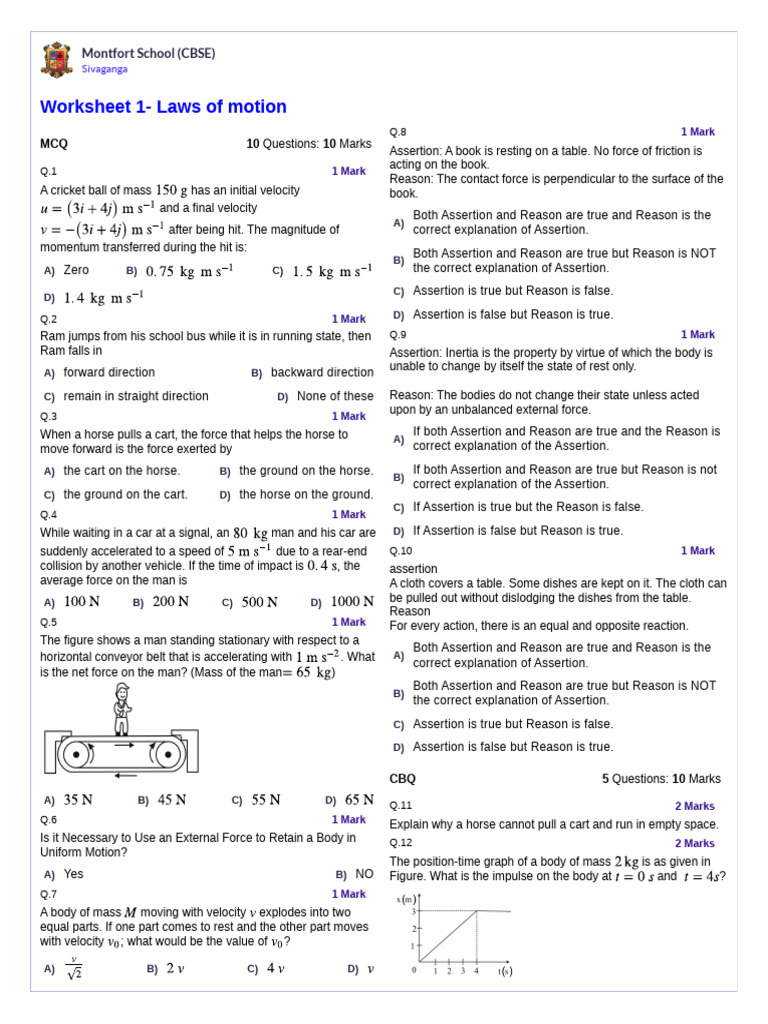 Laws of Motion Ws 1 | PDF | Force | Newton's Laws Of Motion