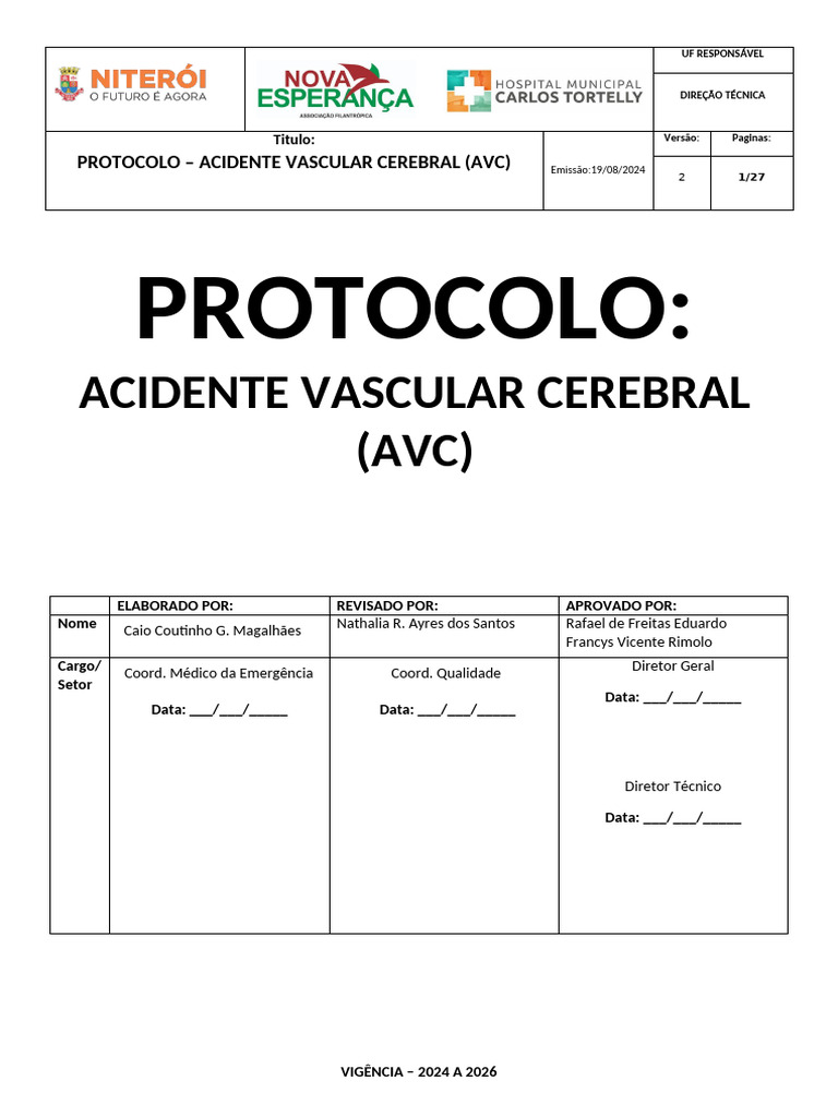 Protocolo AVC 2024: Diretrizes e Procedimentos | PDF | AVC ...