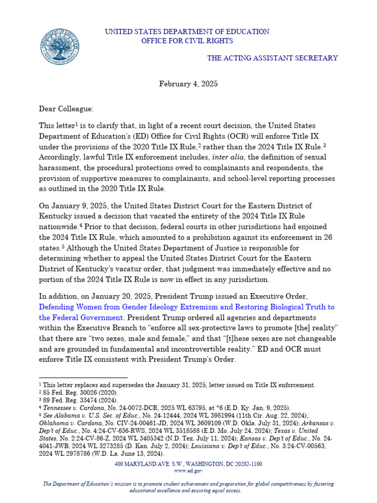 Title IX Enforcement Update 2025 | PDF | Title Ix | The United States