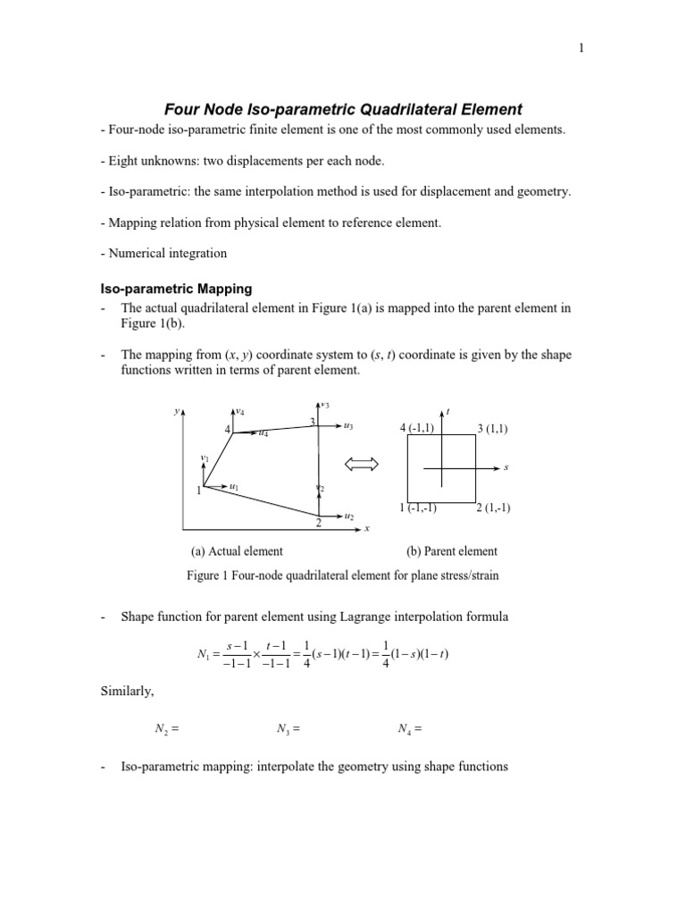 Four Node Iso-Parametric Quadrilateral Element | PDF | Theoretical ...