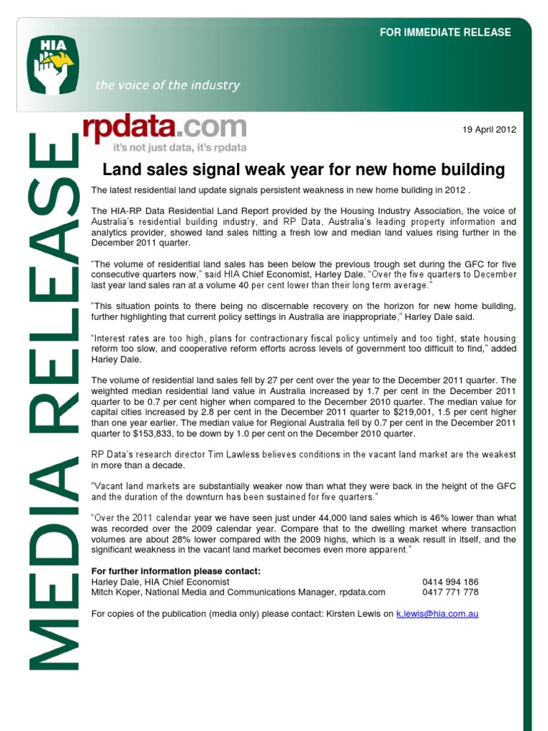 Land Report Media Release Dec 11 QTR | Download Free PDF | Economics ...