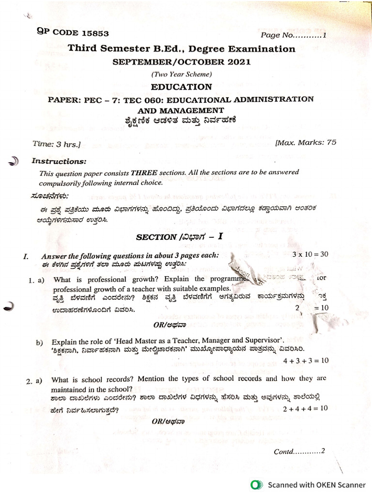 3rd Sem B. Ed QP 2021 | PDF