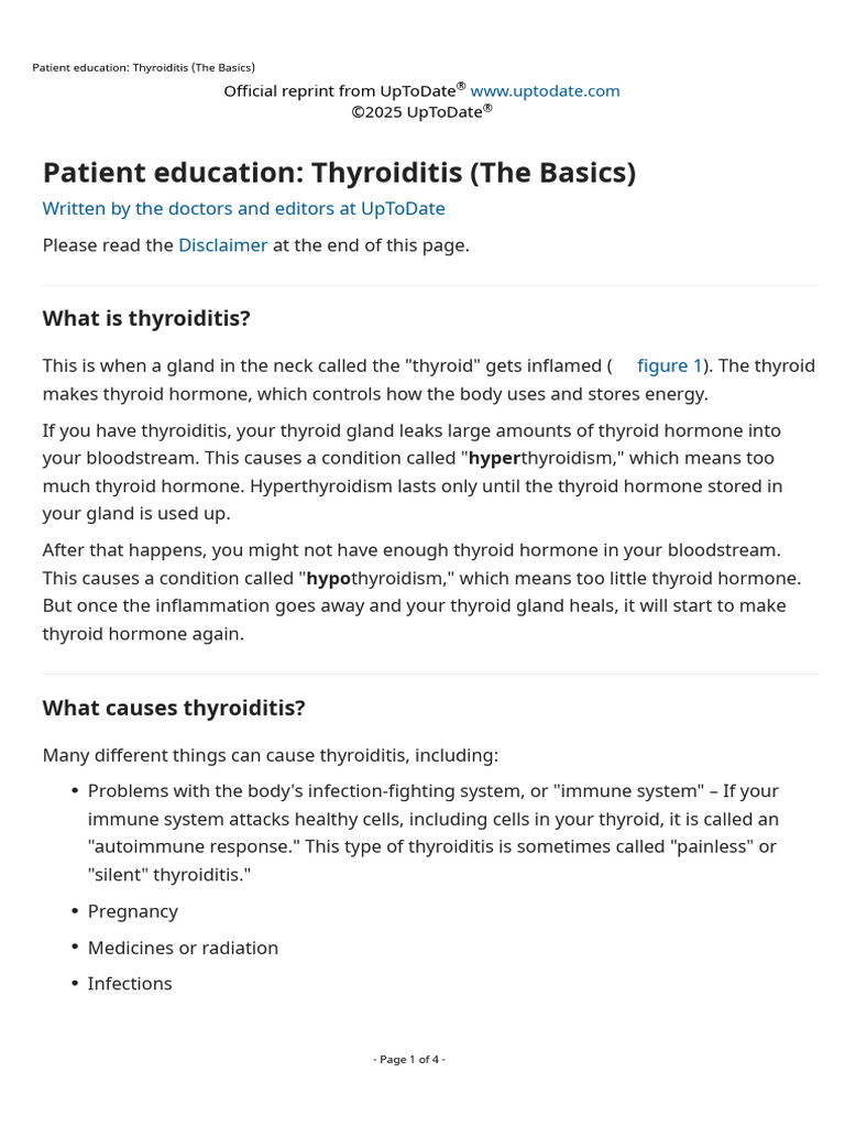 Patient Education - Thyroiditis (The Basics) | PDF | Hyperthyroidism ...