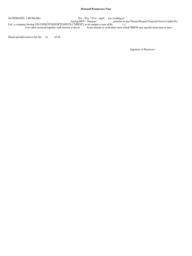 Demand Promissory Note Template | PDF