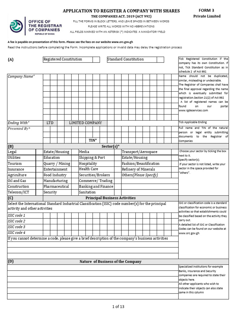Form 3: Company Registration Guide | PDF | Business