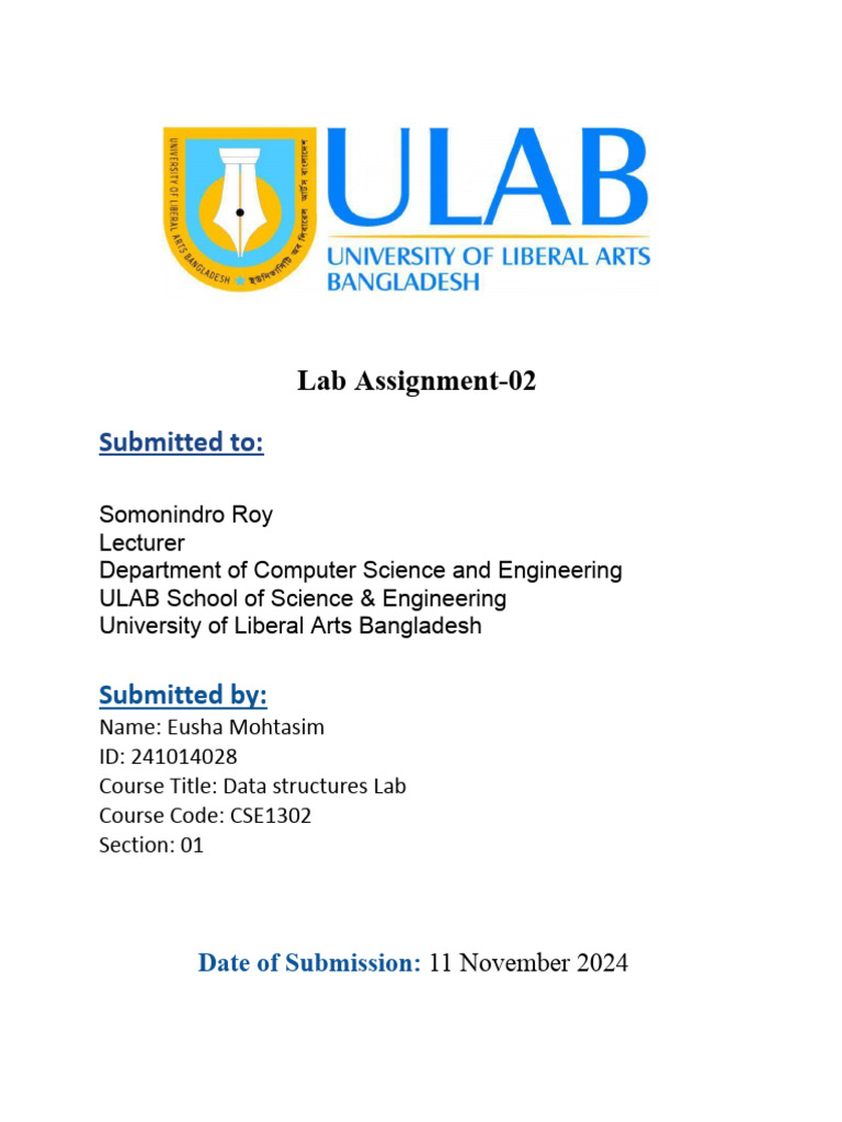 Data Structures Lab Assignment-02 | PDF | Pointer (Computer Programming) | Computer Science