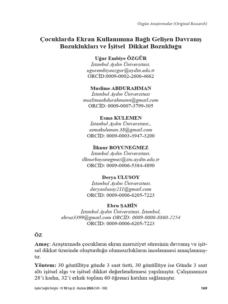 Ocuklarda Ekran Kullan m Na Ba l Geli en Davran Bozukluklar Ve Itsel Dikkat Bozuklu u[#1491456 ...