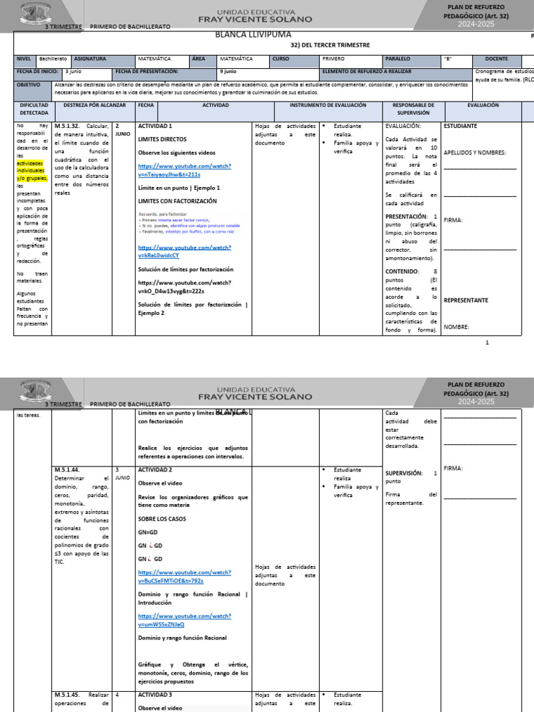 Refuerzos 1 Bgu Mate 3t | PDF | Vector Euclidiano | Asíntota