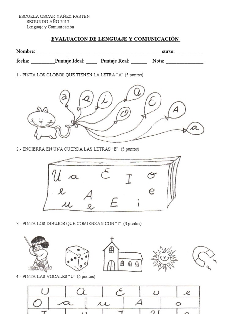 Evaluación de Vocales para Preescolar | PDF