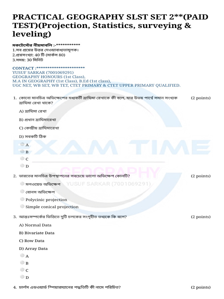 PRACTICAL GEOGRAPHY SLST SET 2 - (PAID TEST) (Projection, Statistics ...