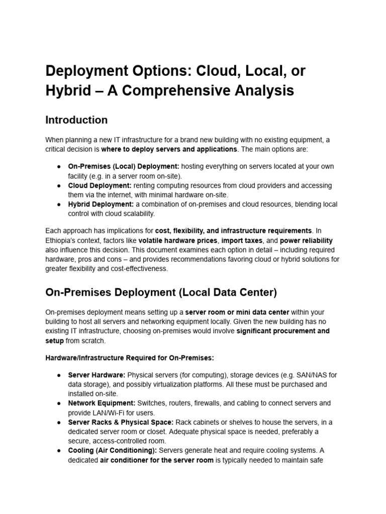 Cloud vs Local Deployment Analysis | PDF | Cloud Computing | Data Center