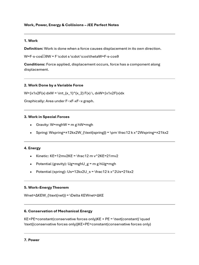 Phy Si Cs Work Power and Eneegy Ai Jee an Dmains Docs | PDF | Collision | Force
