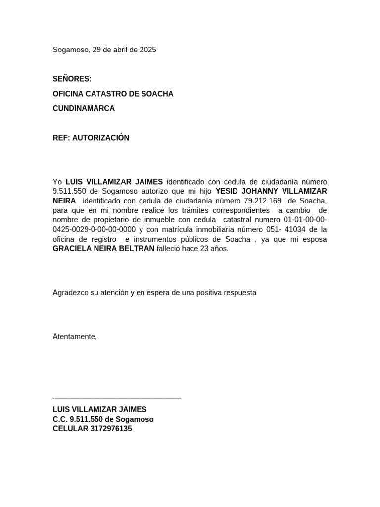 Autorización Catastro | PDF