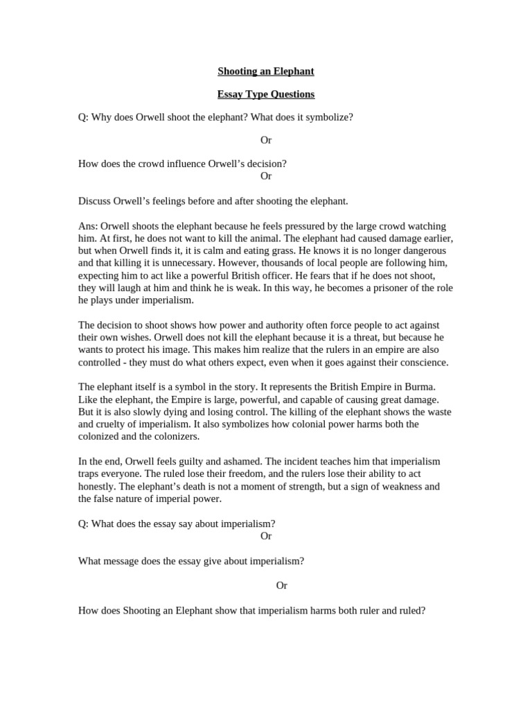 Questions and Answers, Shooting An Elephant | PDF